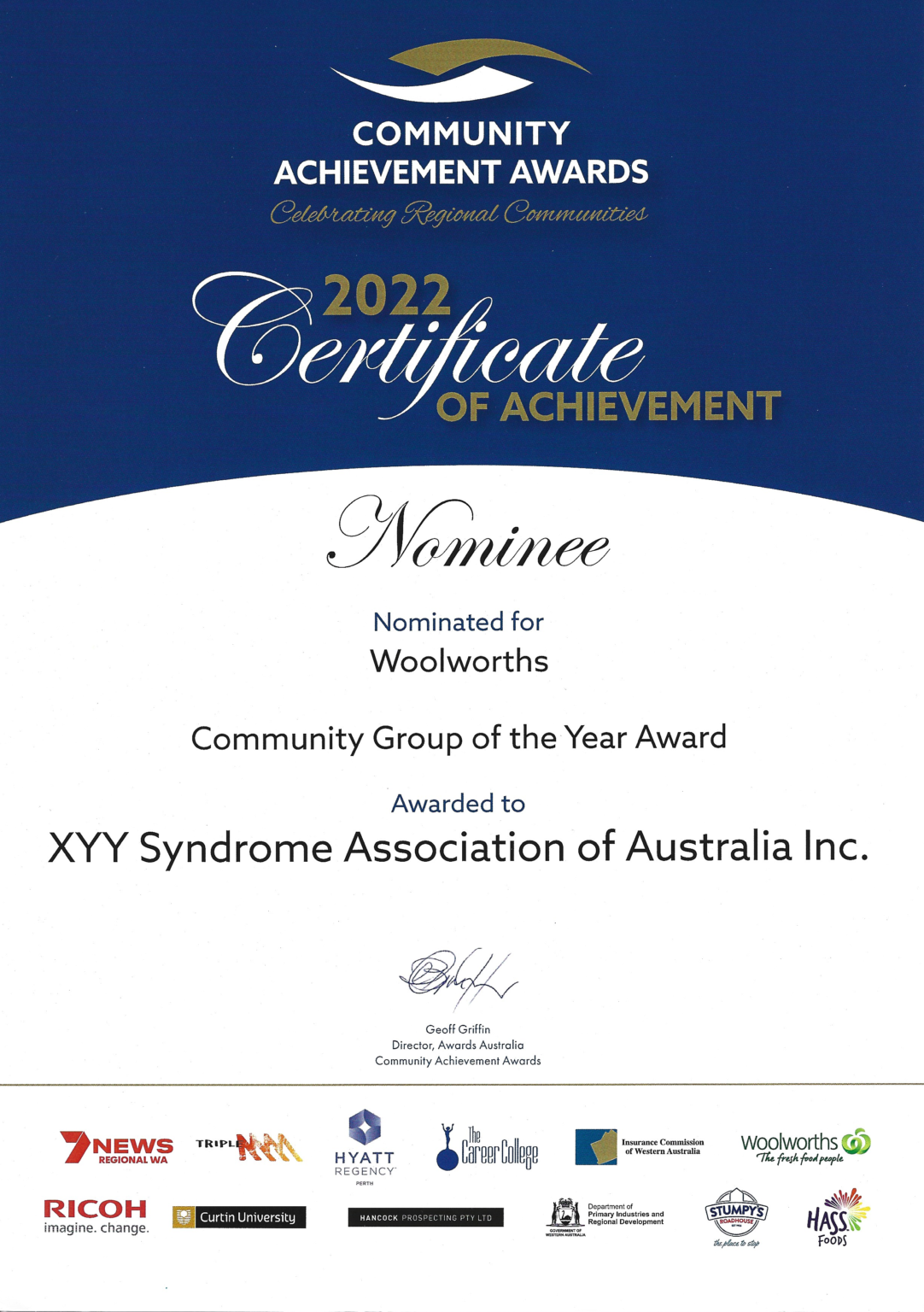 Oct 2022 – WA Community Achievement Awards. | XYY Syndrome Association ...